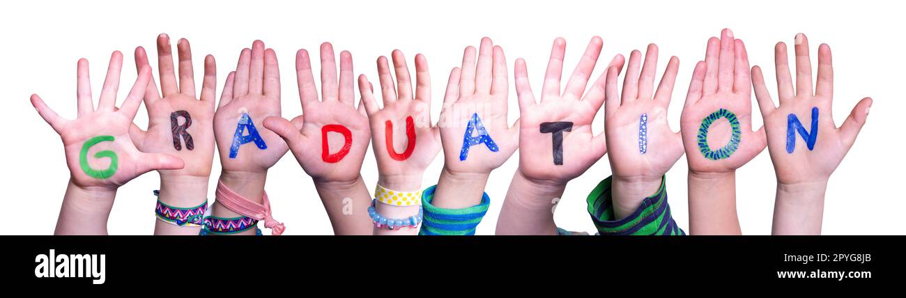 Children Hands Building Word Graduation, Isolated Background Stock ...