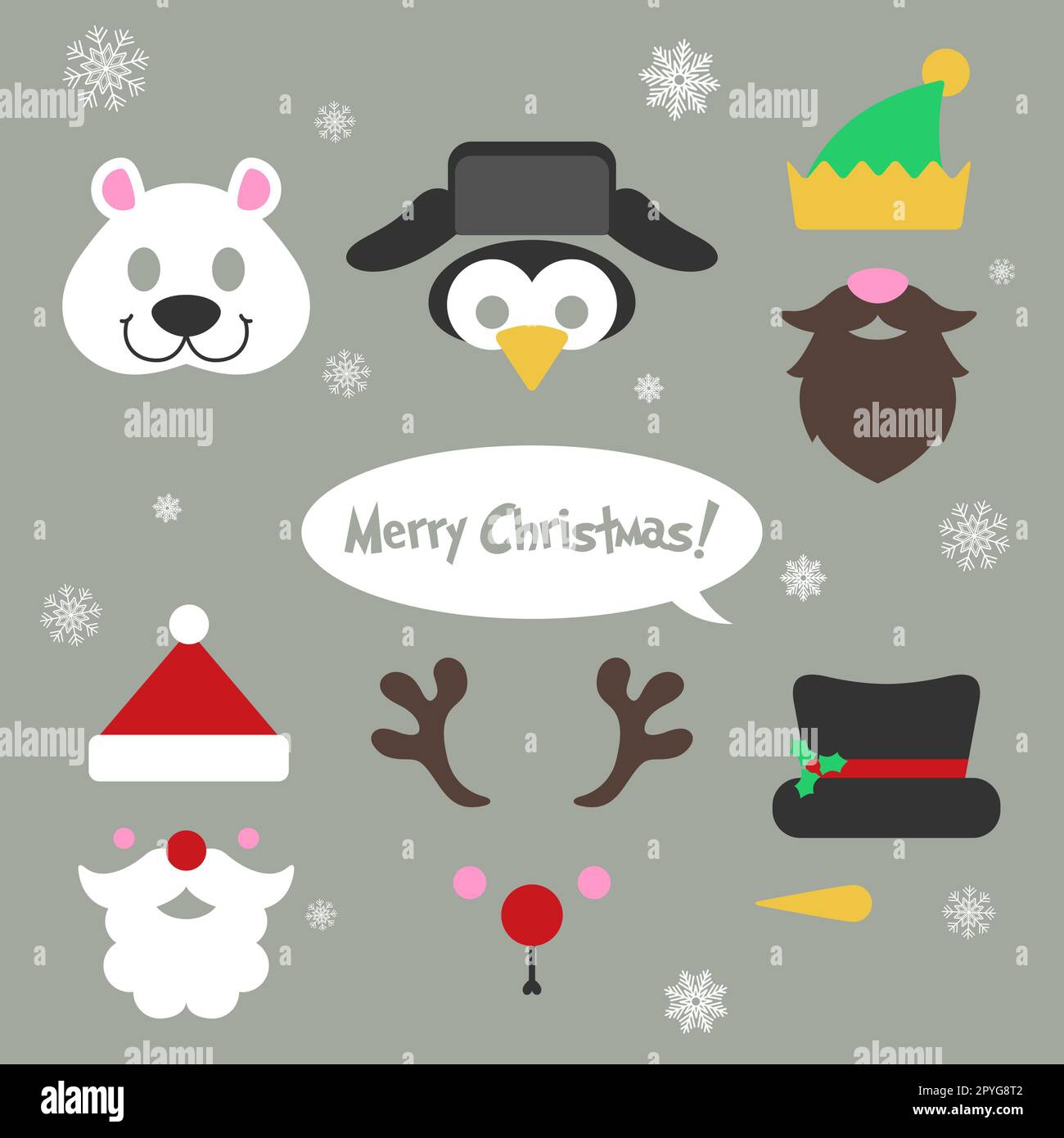 Christmas photo booth and scrapbooking vector set - polar bear, penguin ...