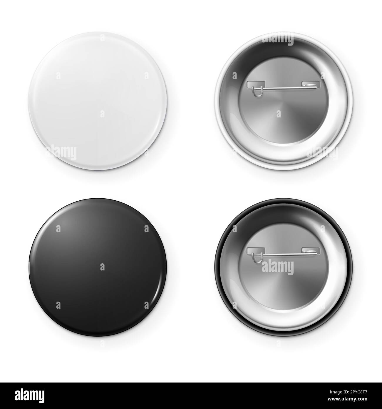 Blank button badge isolated on white background. Front and back view ...