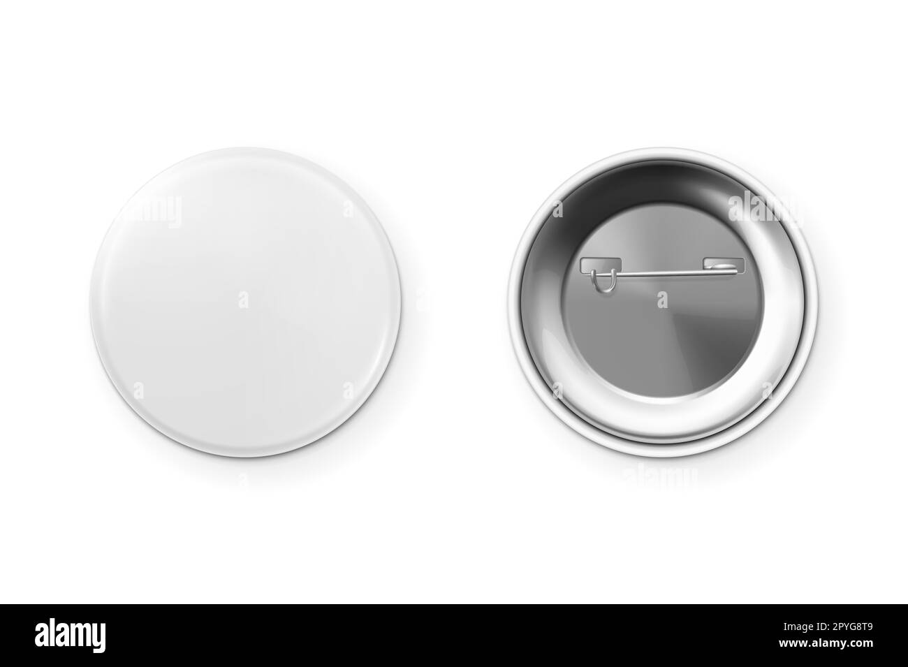 Blank button badge isolated on white background. Front and back view ...