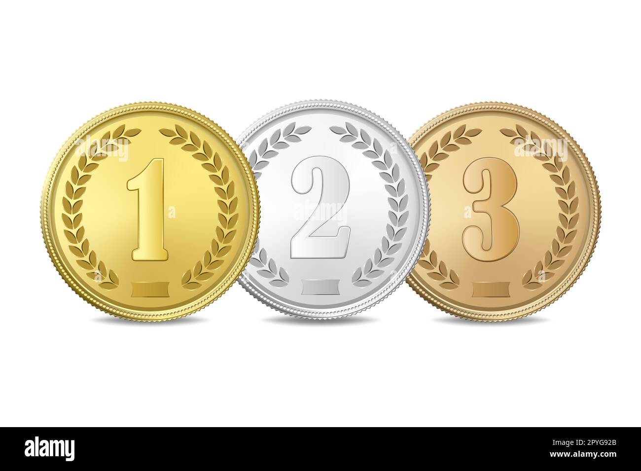 Gold, silver and bronze award medals set isolated on white background ...