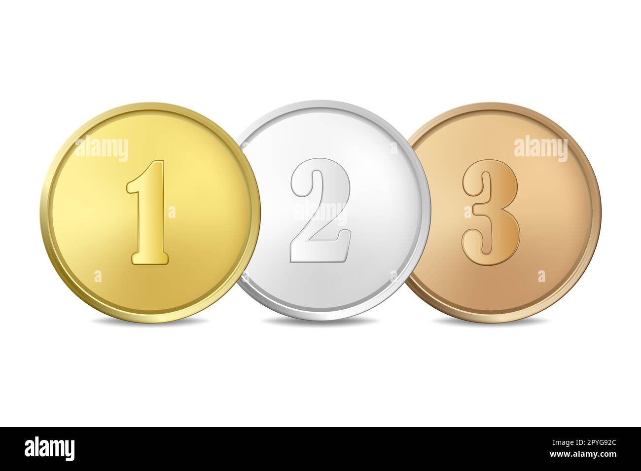 Gold, silver and bronze award medals set isolated on white background ...