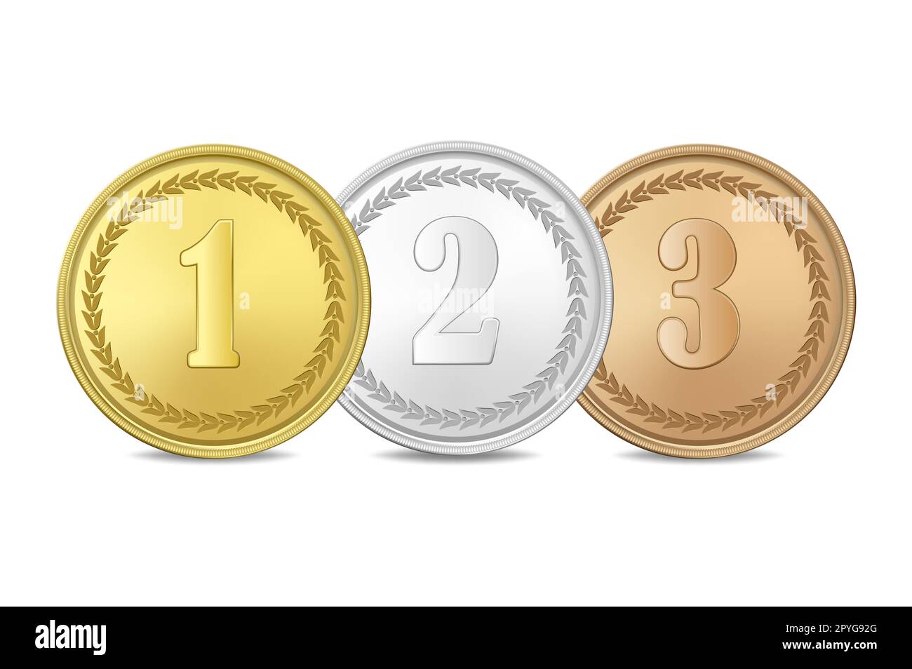 Gold, silver and bronze award medals set isolated on white background ...