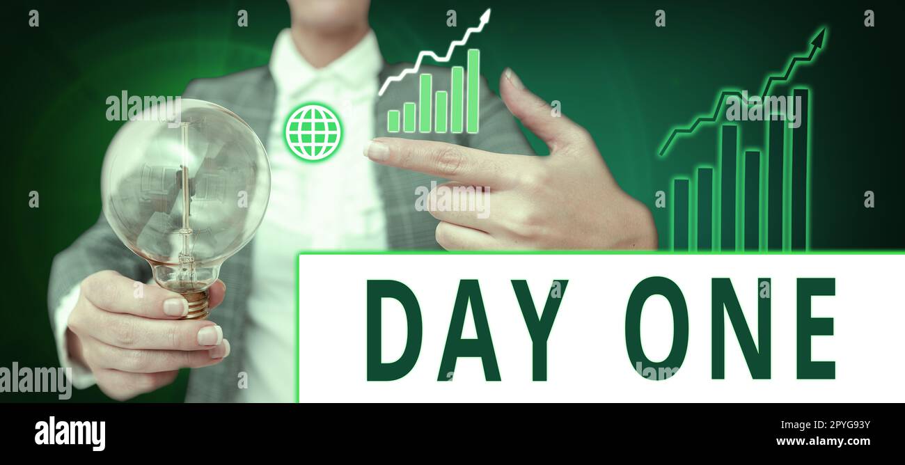 Text caption presenting Day One. Business showcase Start moment First ...