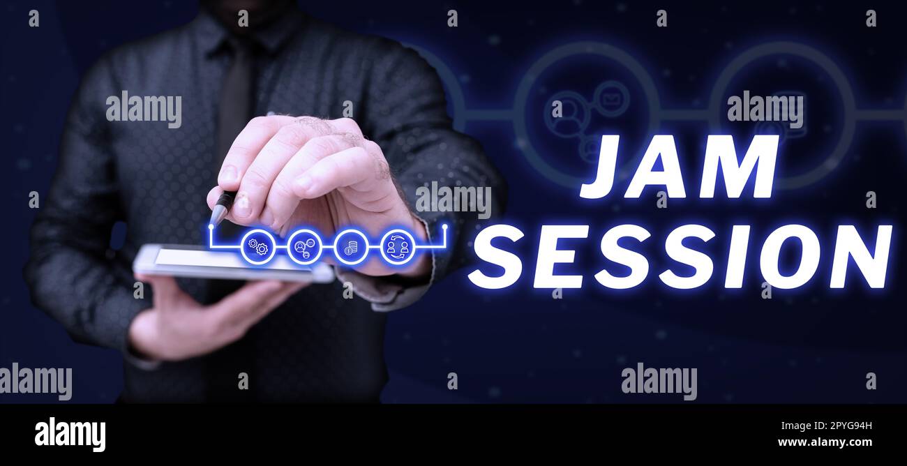 Text sign showing Jam Session. Conceptual photo impromptu performance ...
