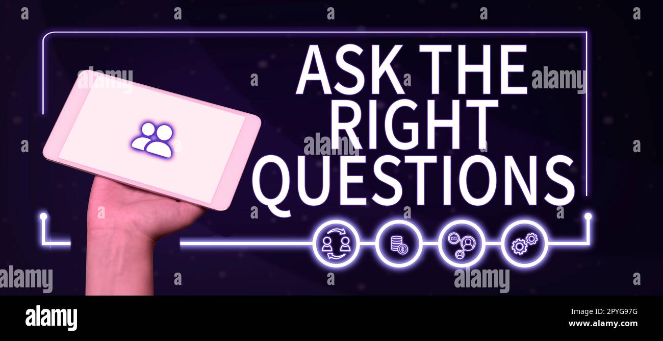 Handwriting text Ask The Right Questions. Business approach Look for a ...