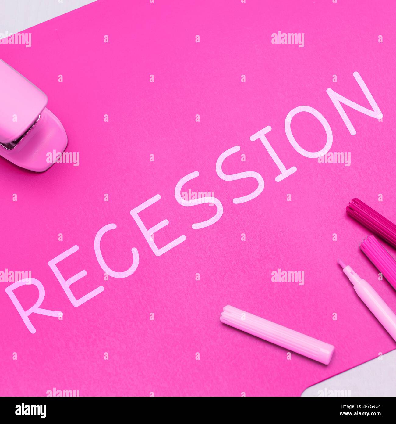 Sign displaying Recession. Business approach the process of progressive decrease in growing ...