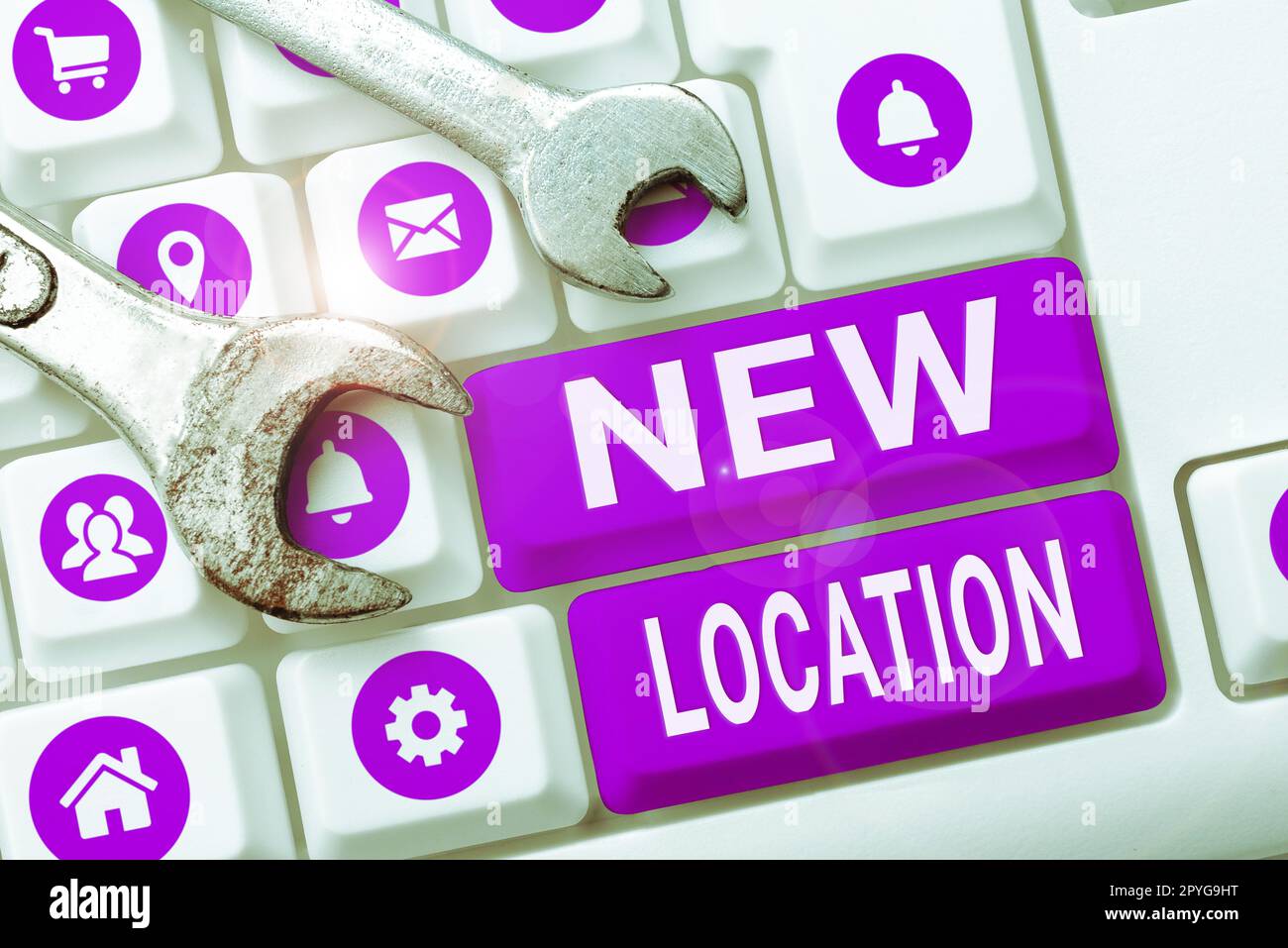 Text caption presenting New Location. Internet Concept Get located on a ...