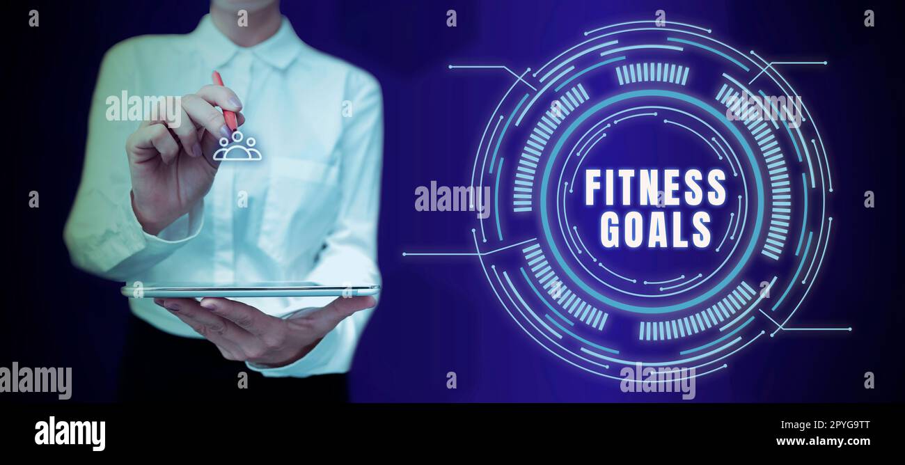 Sign displaying Fitness Goals. Word for Loose fat Build muscle Getting ...