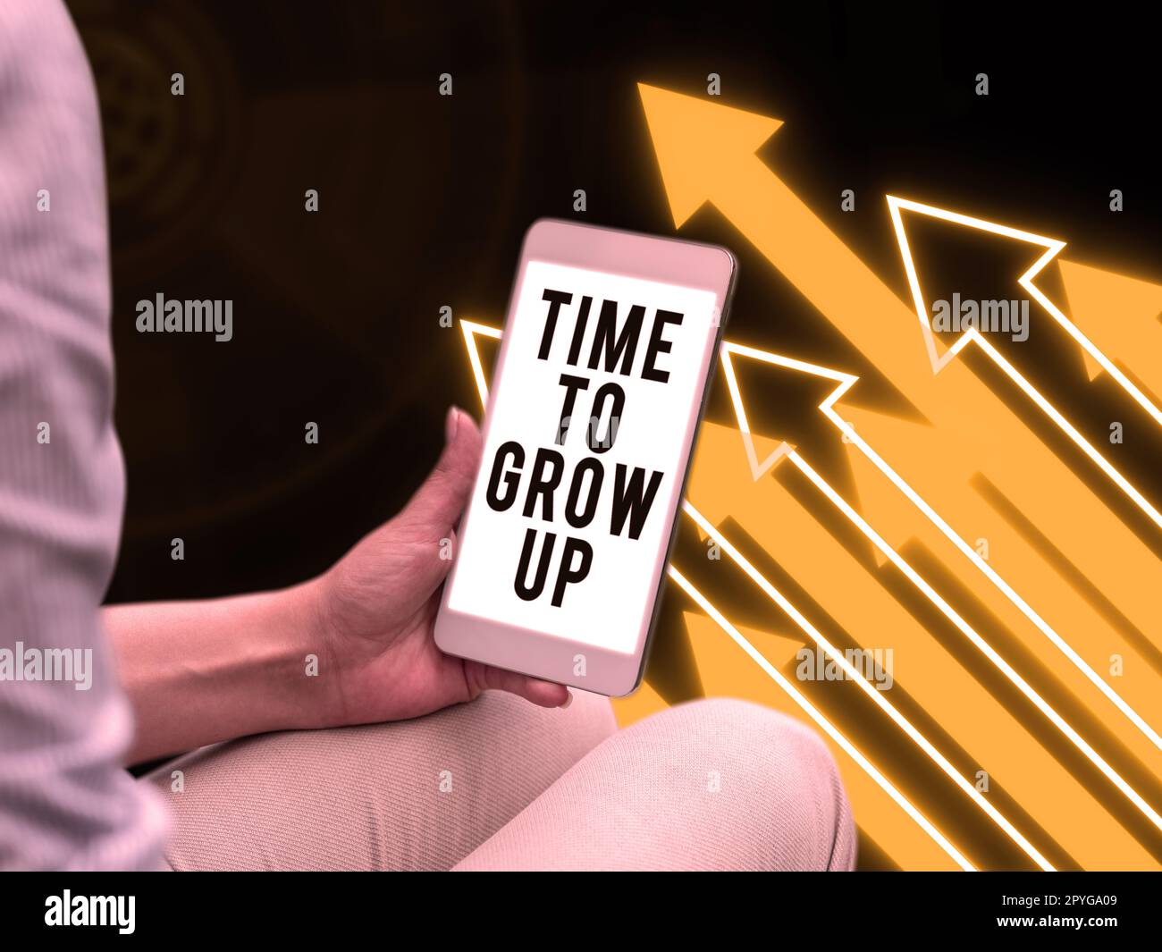 Hand writing sign Time To Grow Up. Word Written on knowing that you are ...