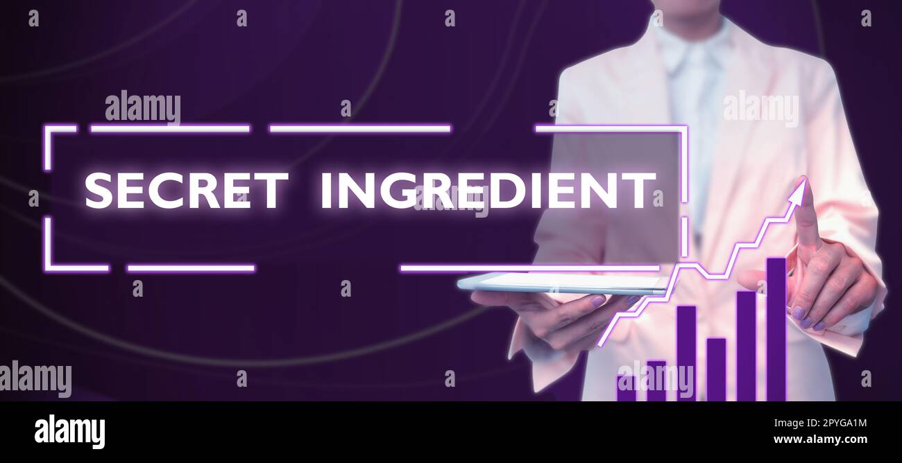 Hand writing sign Secret Ingredient. Business idea special technique or ...
