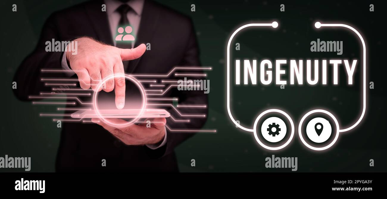 Text caption presenting Ingenuity. Word for the quality of being clever ...