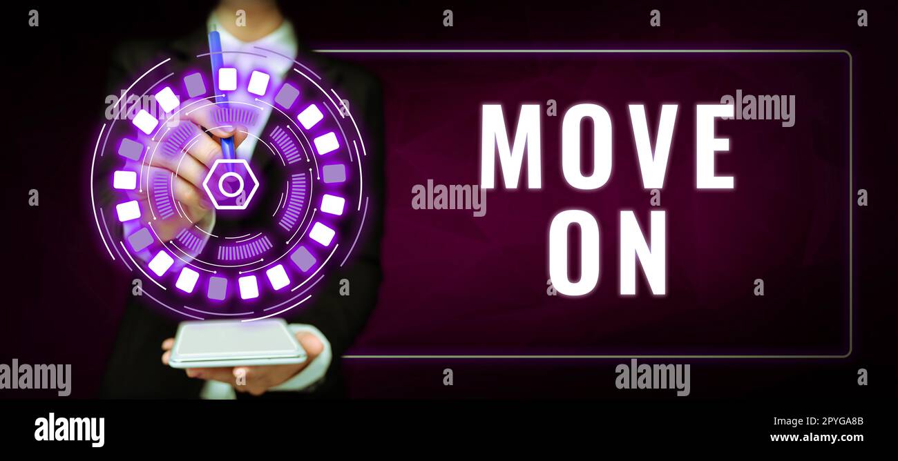 Conceptual caption Move On. Conceptual photo to leave the place where ...