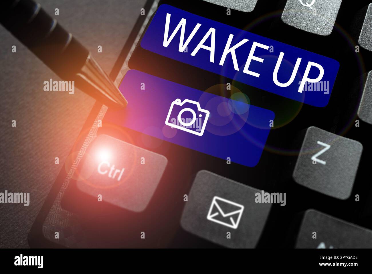 Hand writing sign Wake Up. Conceptual photo an instance of a person ...