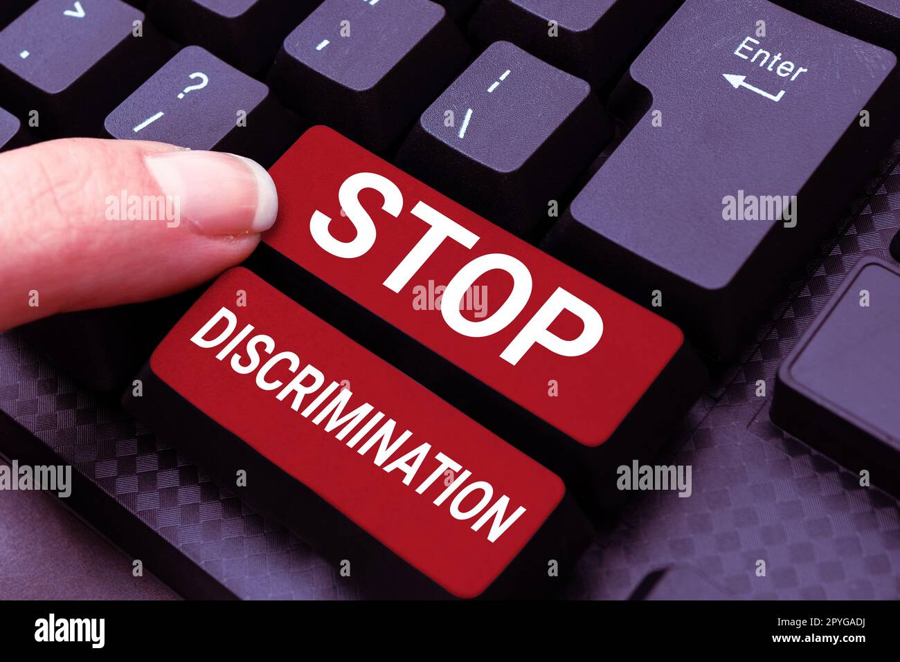 Writing displaying text Stop Discrimination. Internet Concept Prevent ...