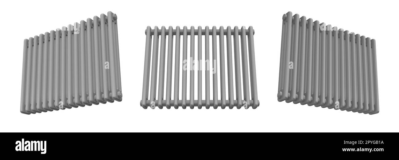 classic radiator on white background, left, front and right view (3d ...