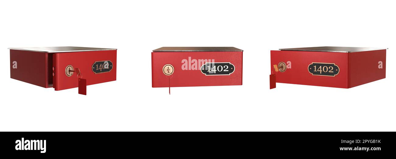 safe box on white background, left, front and right view (3d render ...