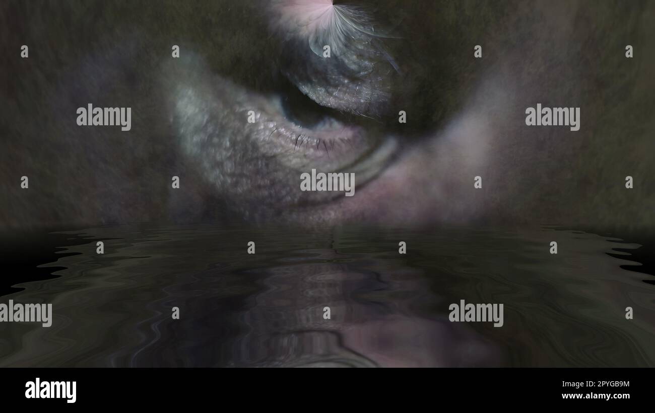Scary eye on grunge background reflected in water Stock Photo - Alamy