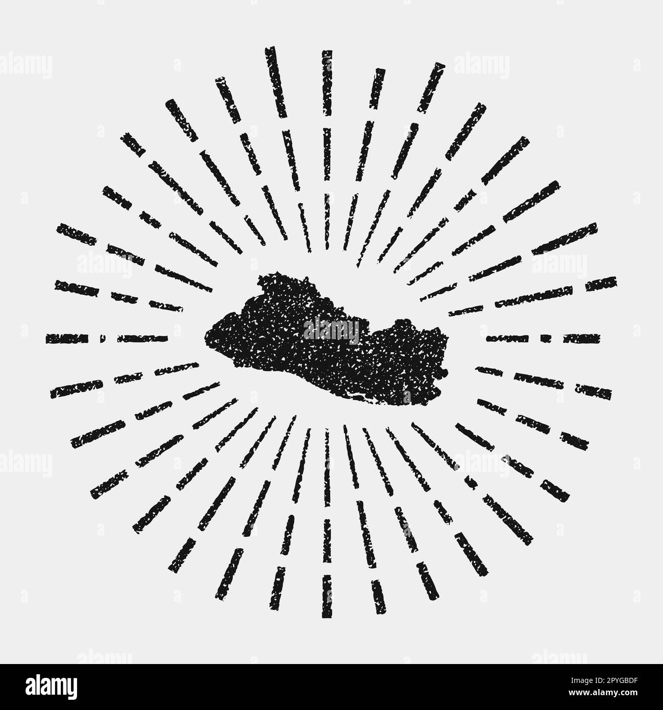 Vintage map of Republic of El Salvador. Grunge sunburst around the ...