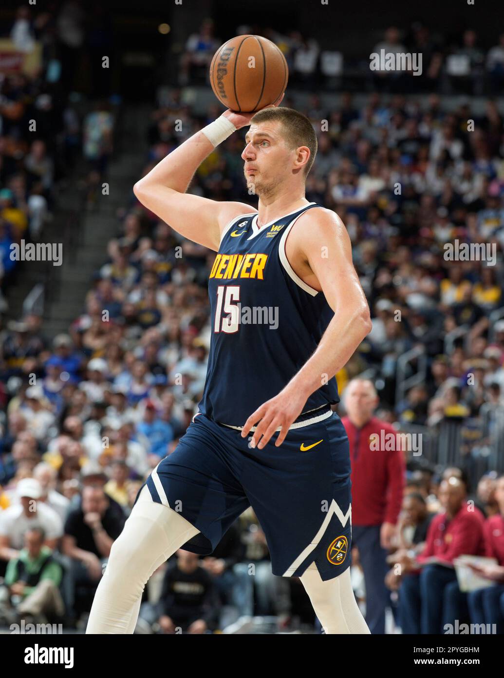 Denver Nuggets center Nikola Jokic (15) in the first half of Game 2 of ...