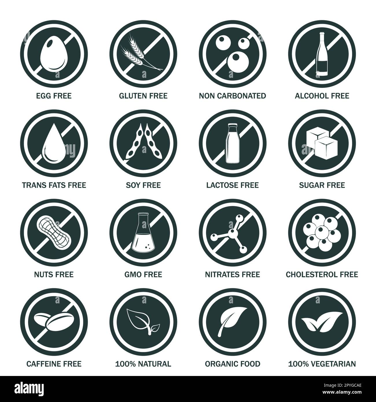 Food allergen icons set. Vector EPS8 illustration Stock Photo - Alamy