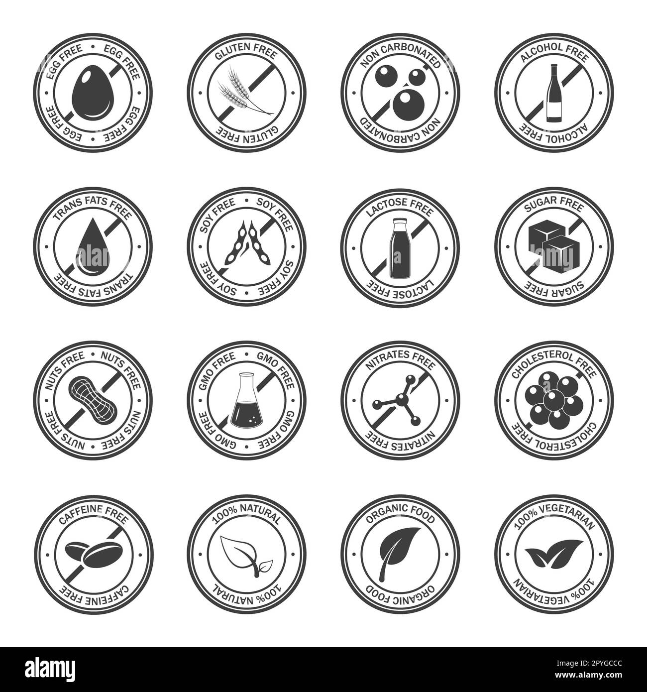 Food allergen icons set. Vector EPS8 illustration Stock Photo - Alamy
