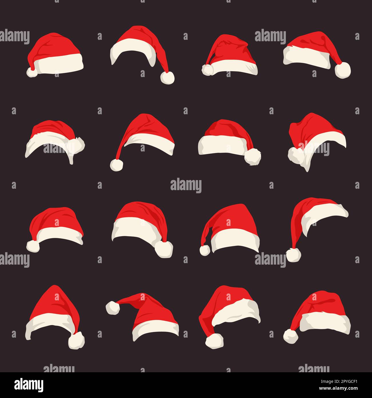 Set of red Santa Claus hats. Vector EPS8 illustration Stock Photo - Alamy