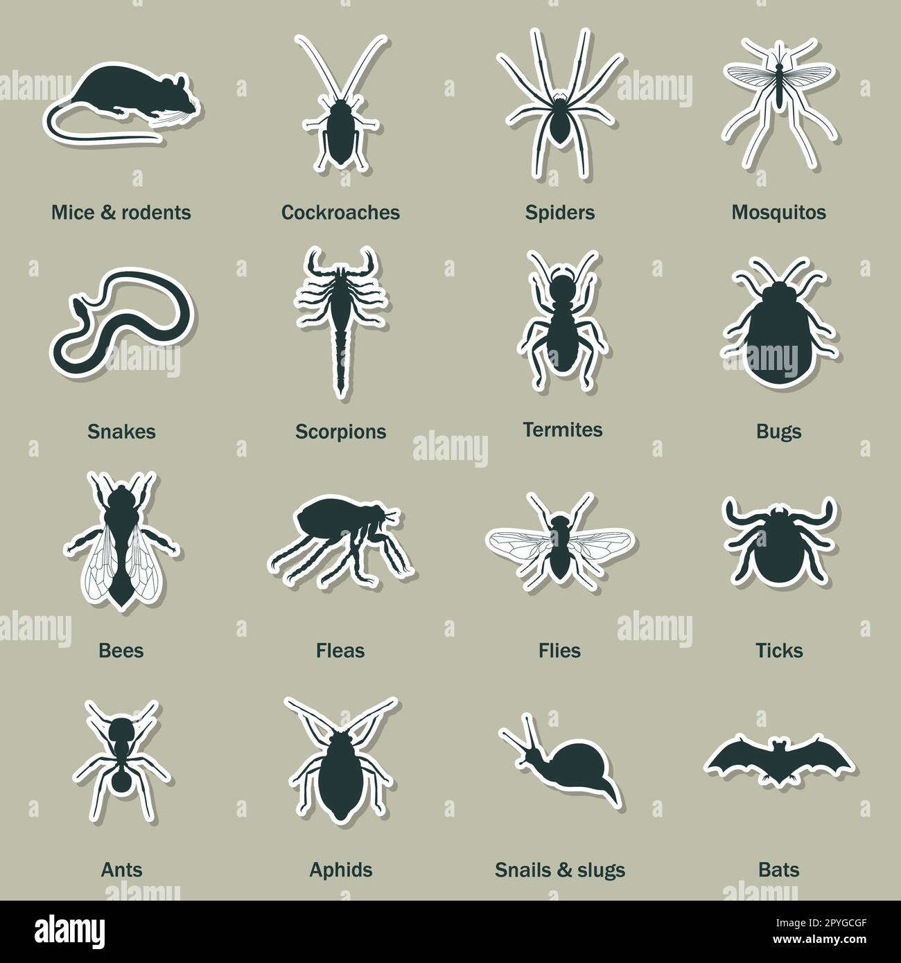 Pest and insect control icons set. Vector EPS10 illustration Stock ...