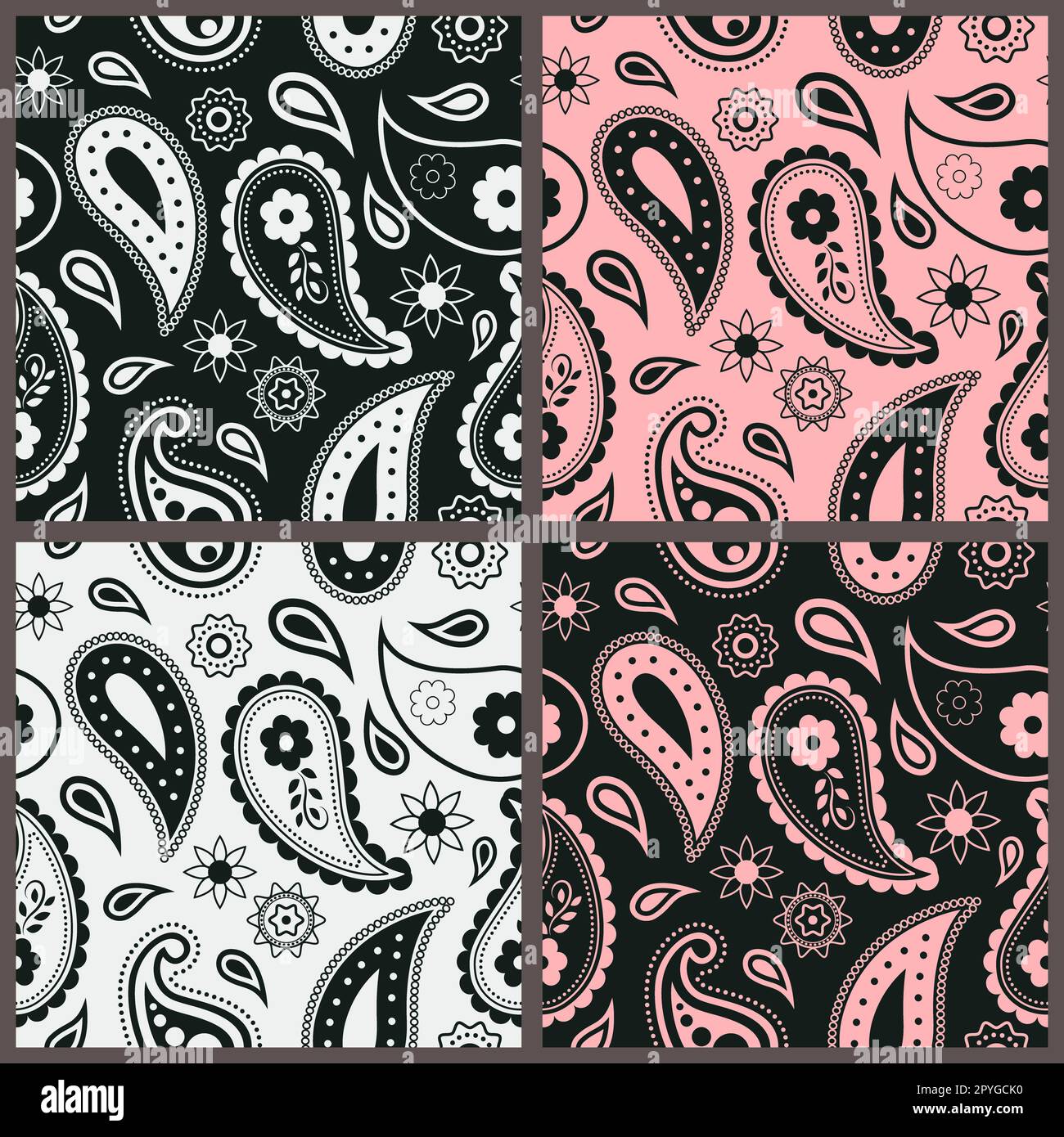 Seamless Paisley pattern set. Vector EPS8 illustration Stock Photo - Alamy
