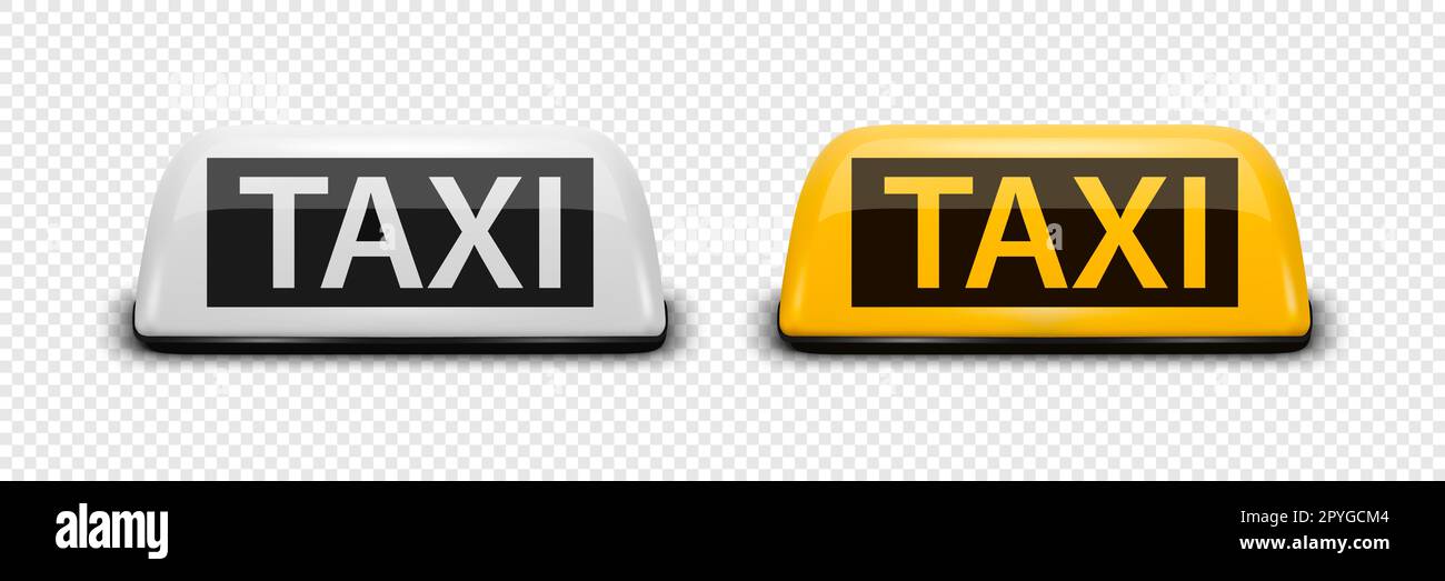 Vector 3d Realistic White and Yellow French Taxi Sign Icon Set Closeup ...