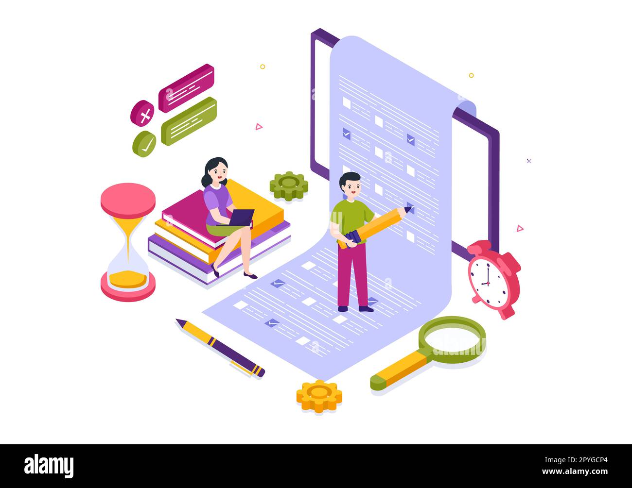 Examination Paper Illustration with Online Exam, Form, Papers Answers ...