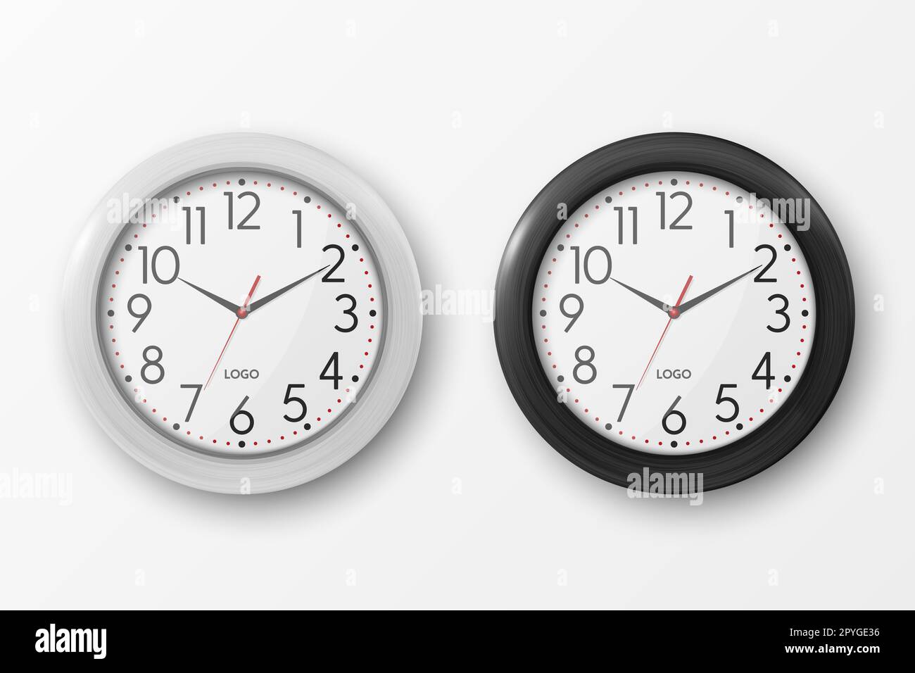 Vector 3d Realistic Simple Round White and Black Wall Office Clock with ...