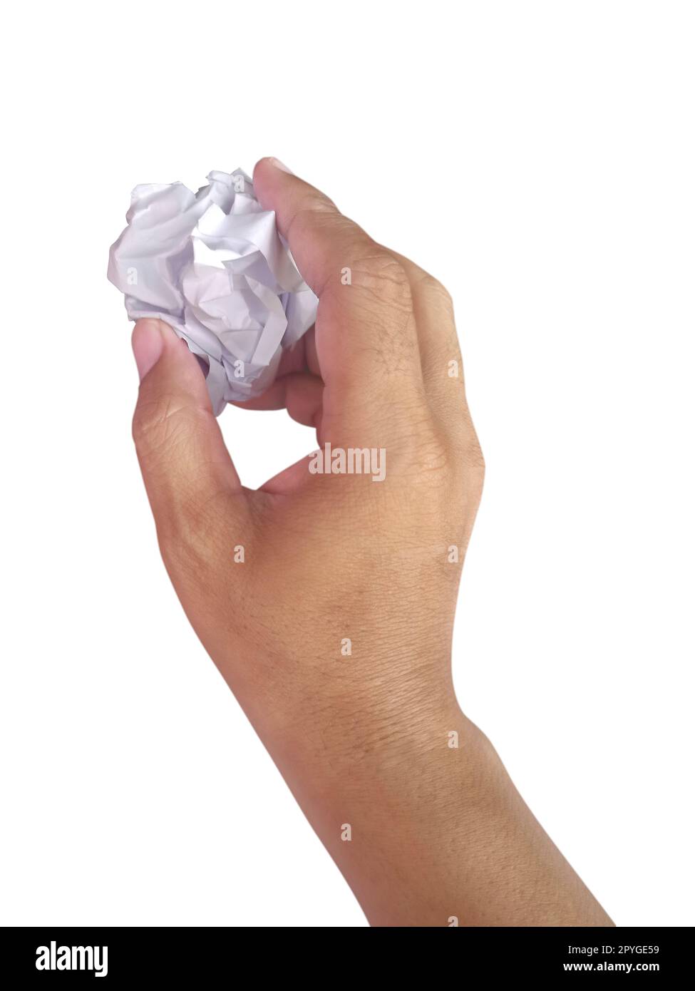 Paper ball in hand. Junk paper with wrinkled on a white background ...