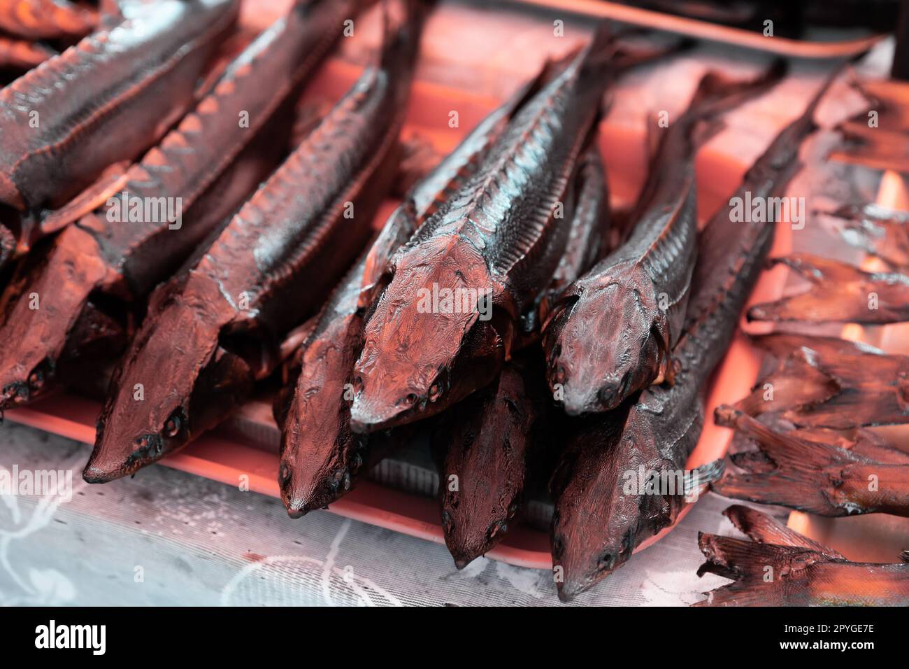 Smoked fish on shelves of Volga region. Russia Stock Photo - Alamy