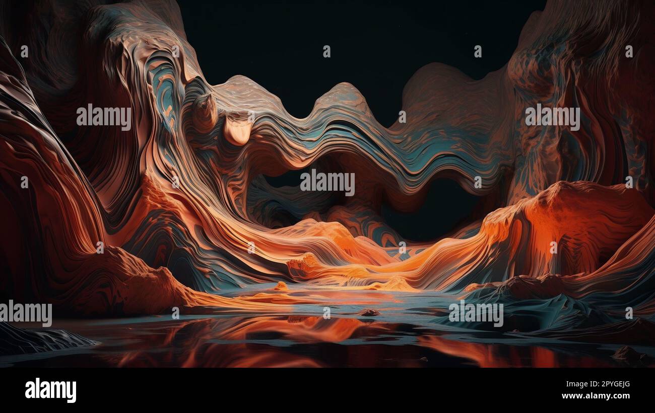 An artistic abstract representation of a river winding its way between ...