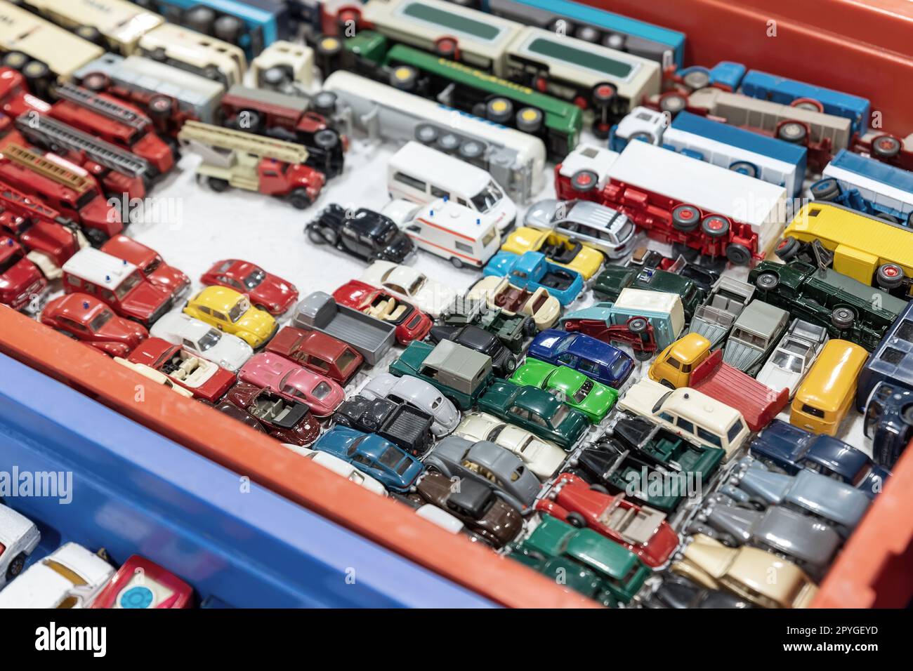 Pile set of many colorful collectible scale retro car trucks metal ...