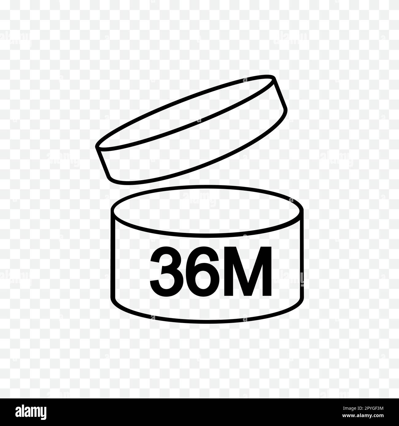 36 month or 3 years PAO icon. Jar with open lid and 36M marking ...