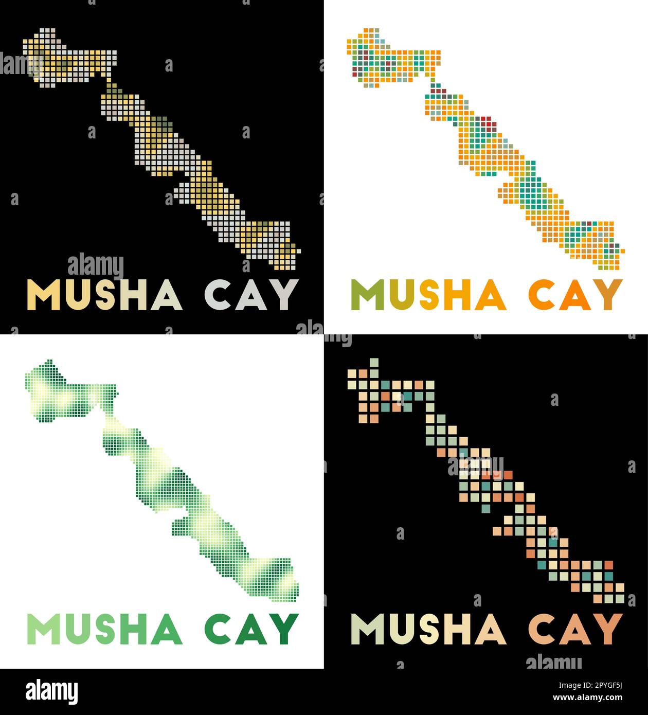 Musha Cay map. Collection of maps of Musha Cay in dotted style. Borders ...