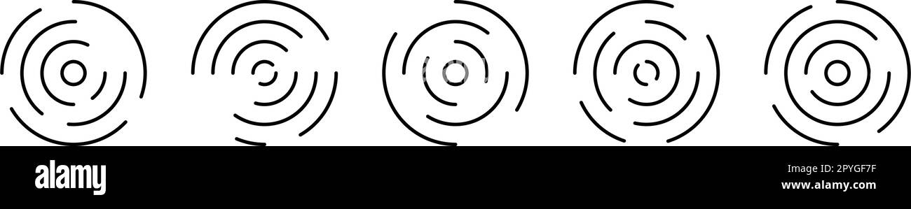 Set of circular ripple icons. Concentric circles with intermittent ...