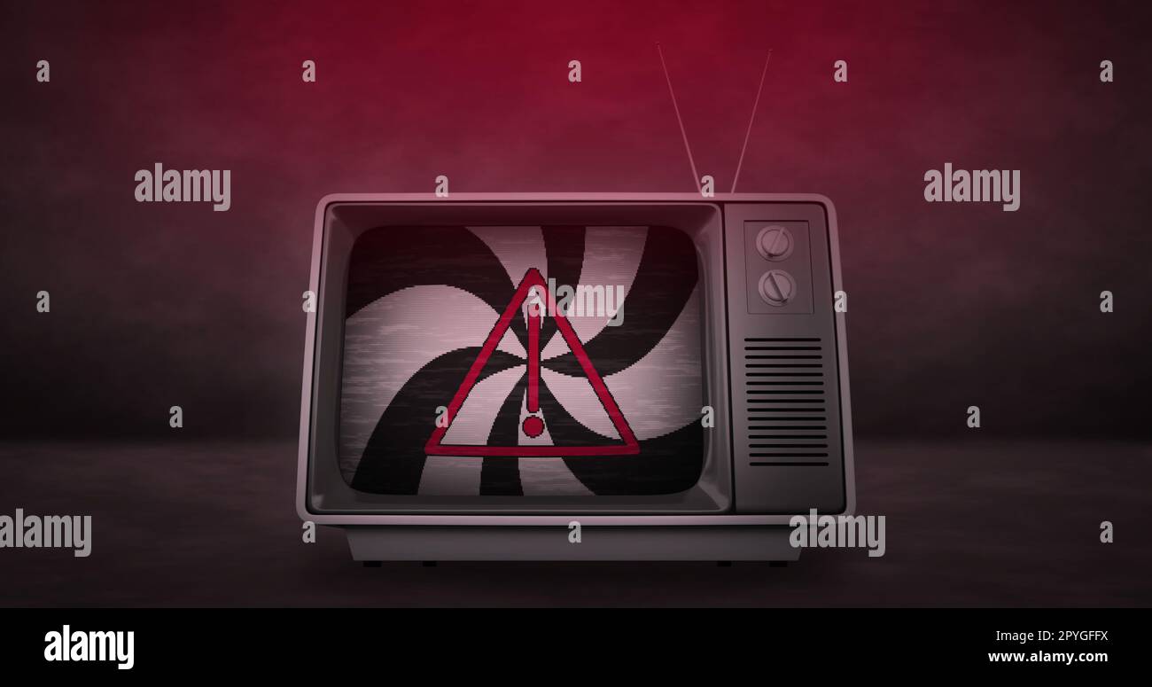 Image of spiral of black and white lines over warning sign in tv Stock ...