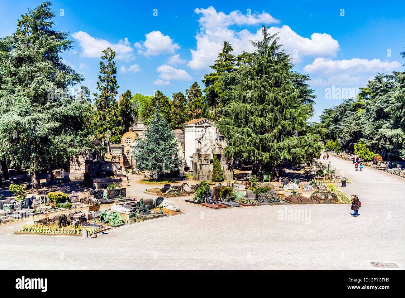 Panoramic view of the hemicycle in the Monumental Cemetery of Milan ...