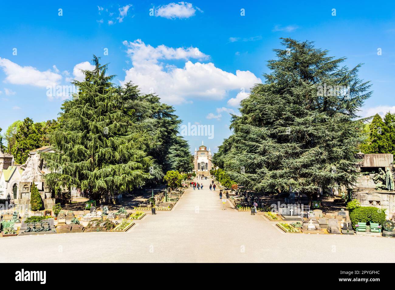 Panoramic view of the hemicycle in the Monumental Cemetery of Milan ...