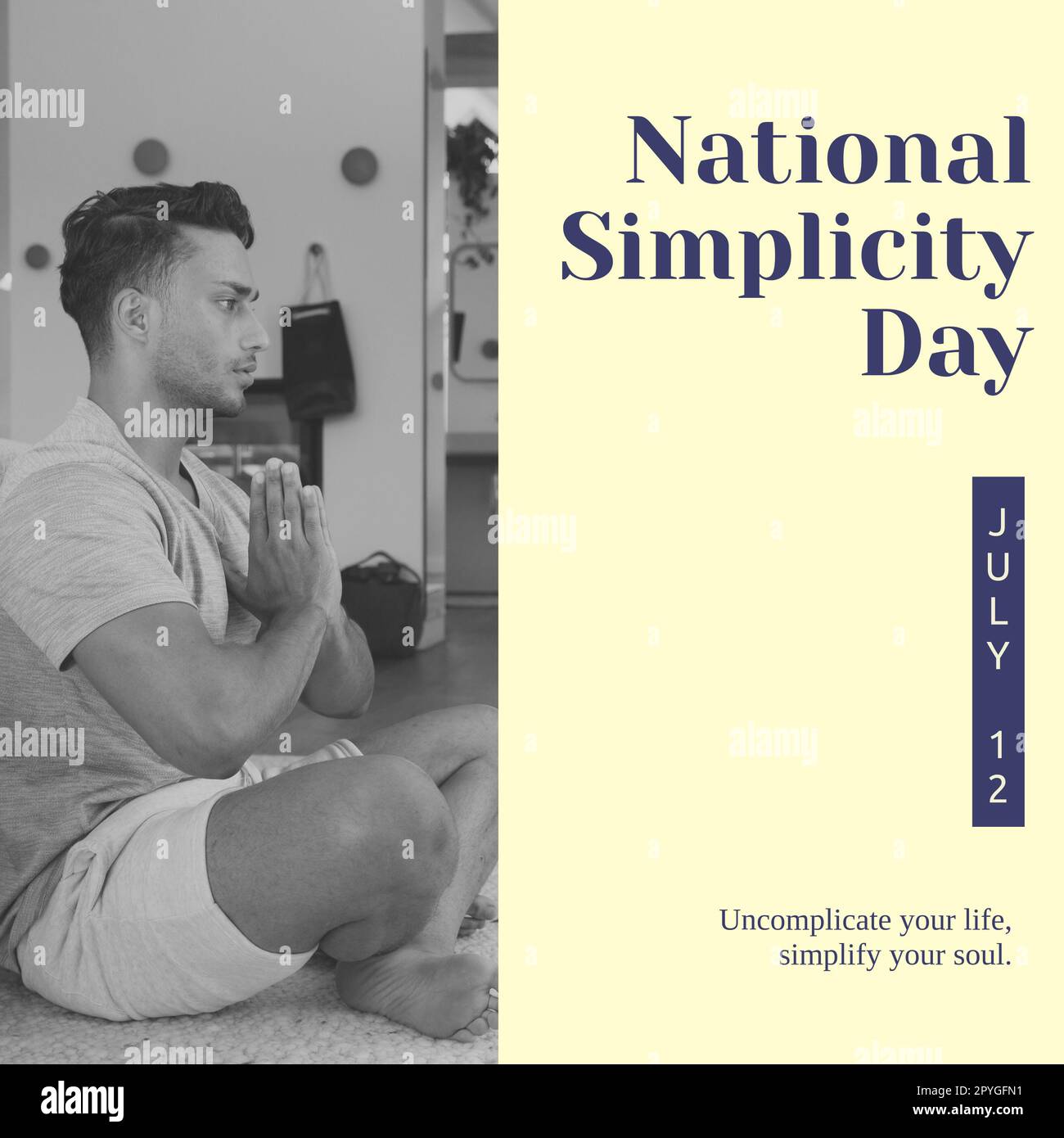 Composition of national simplicity day text over latino man exercising ...