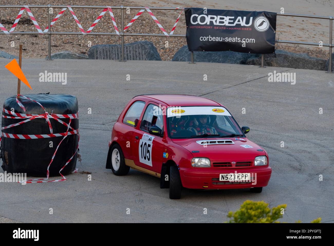 Chris Worrall racing an old 1995 Nissan Micra competing in the Corbeau ...