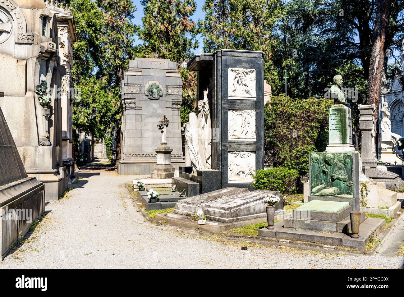 Graves in the Monumental Cemetery of Milan, Lombardy region, Italy ...
