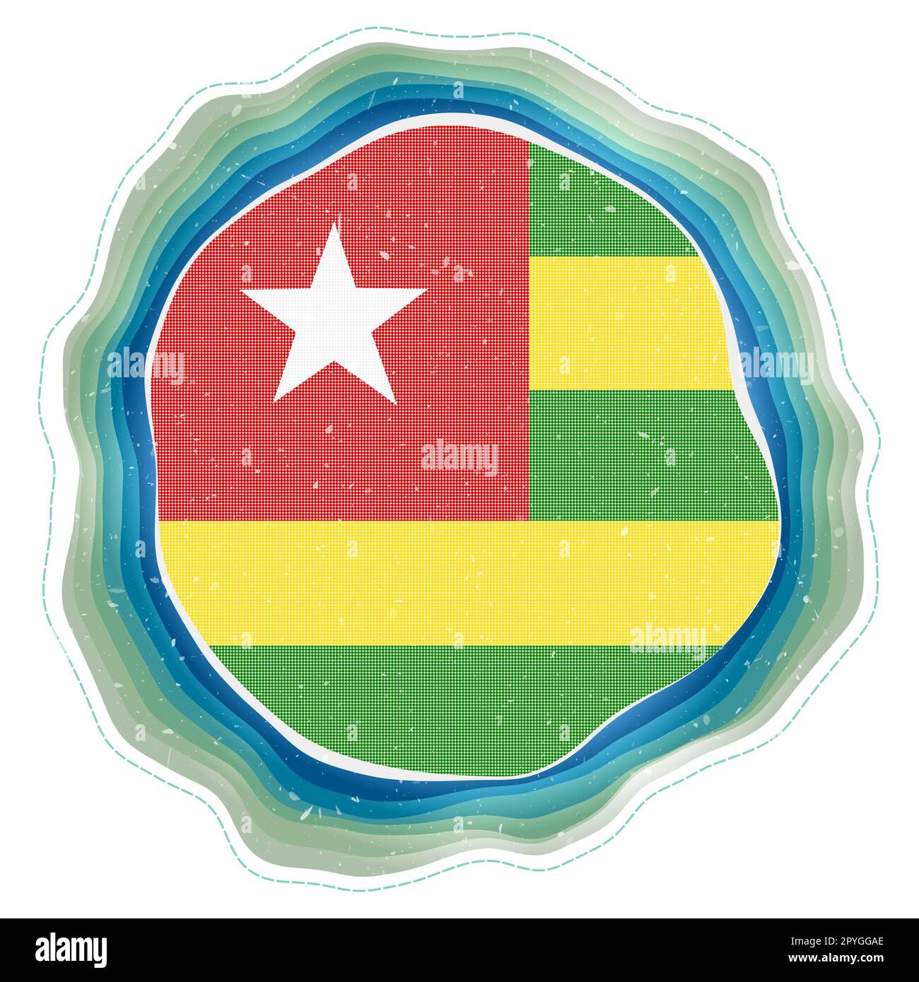 Togo flag in frame. Badge of the country. Layered circular sign around ...