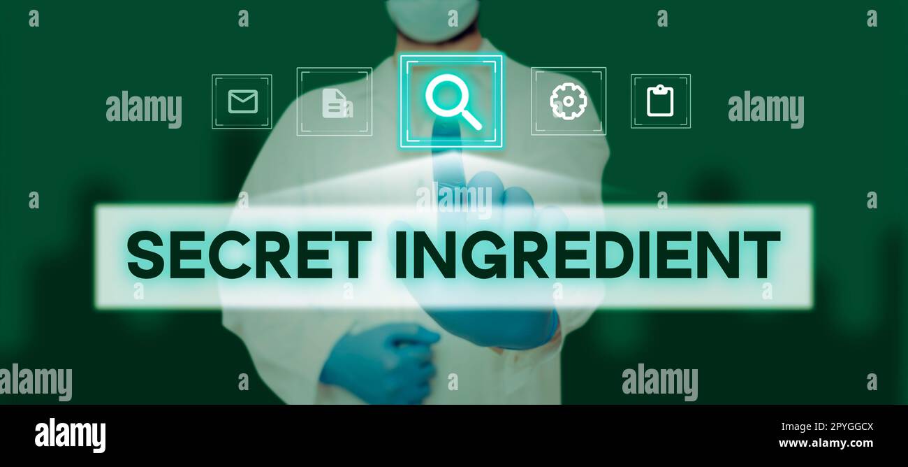 Hand writing sign Secret Ingredient. Business concept special technique ...