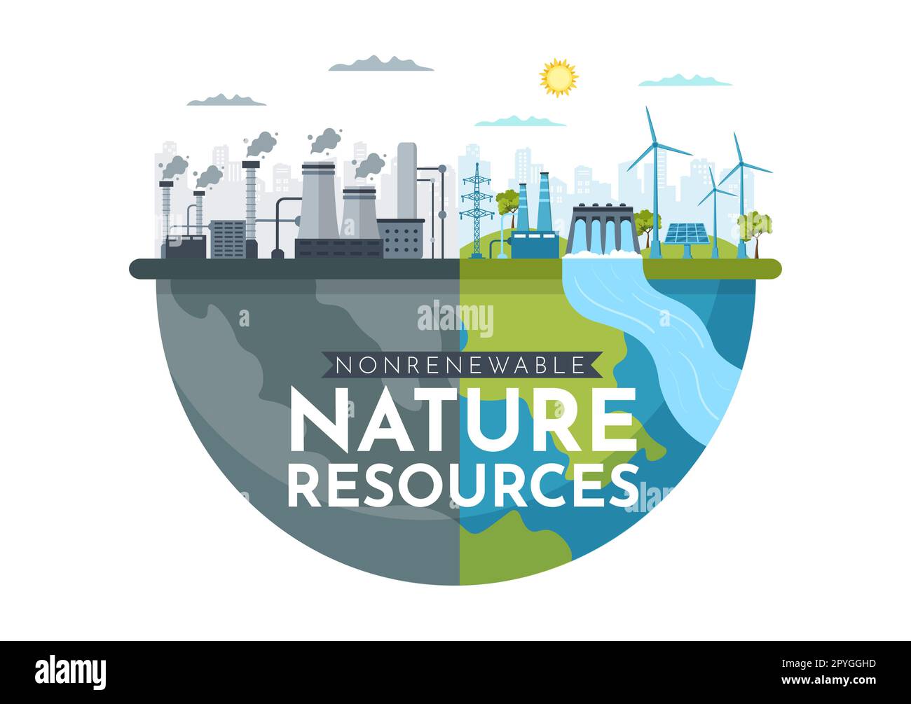 Non Renewable Sources of Energy Illustration with Nuclear, Petroleum ...