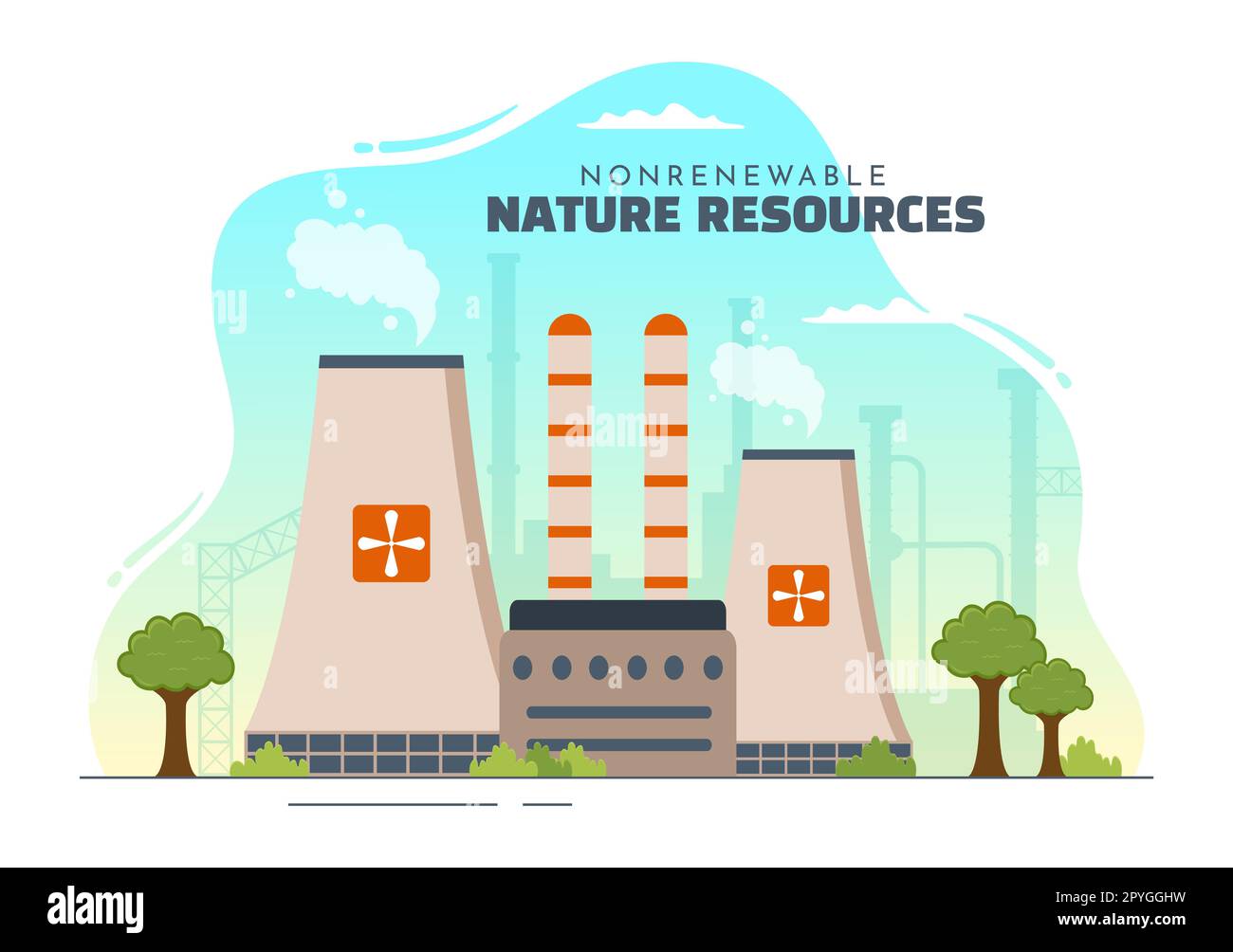 Non Renewable Sources of Energy Illustration with Nuclear, Petroleum ...