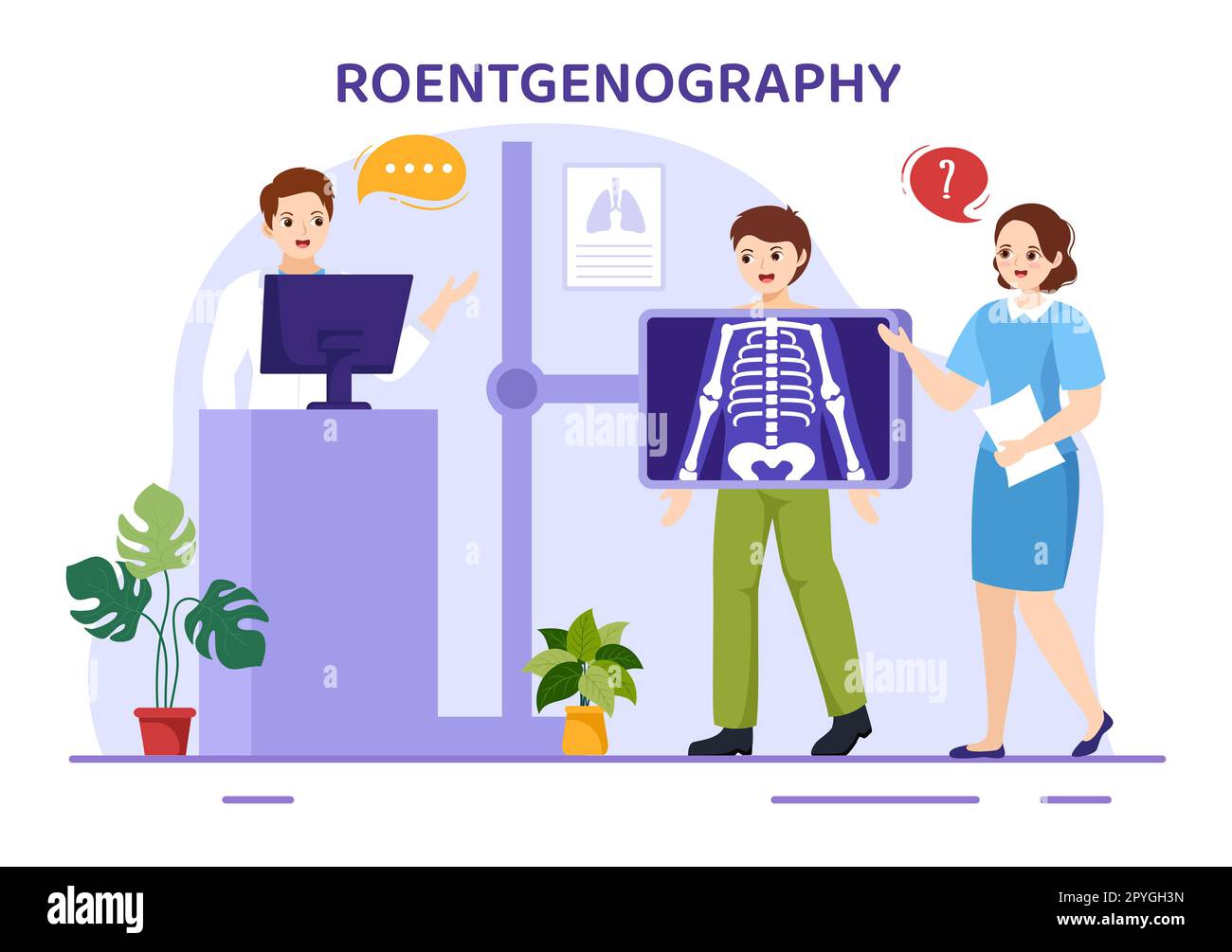 Roentgenography Illustration with Fluorography Body Checkup Procedure ...